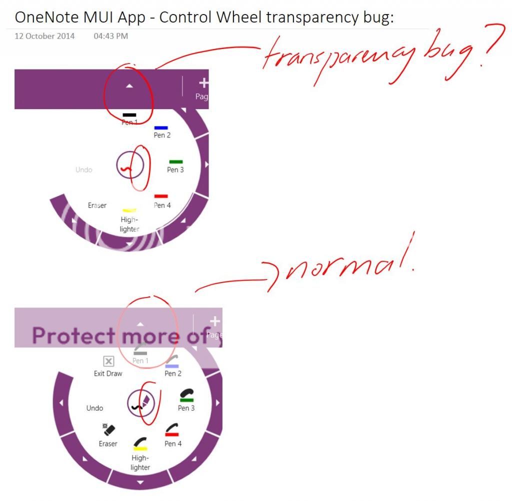 OneNote modern app - control wheel transparency bug ? | Microsoft ...